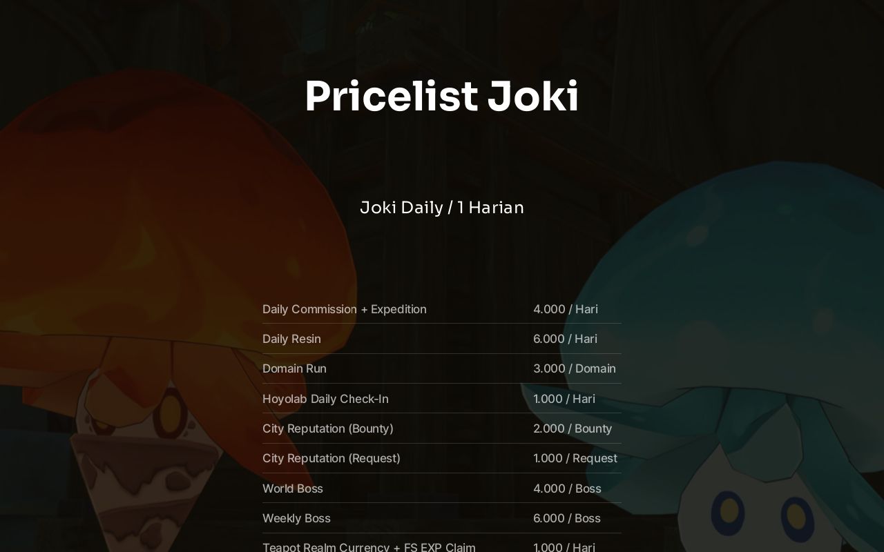 Pricelist Joki